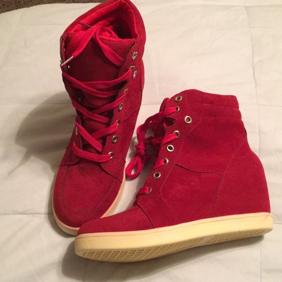 Shoes | New Red Hidden Heel Wedge Sneakers | Poshmark